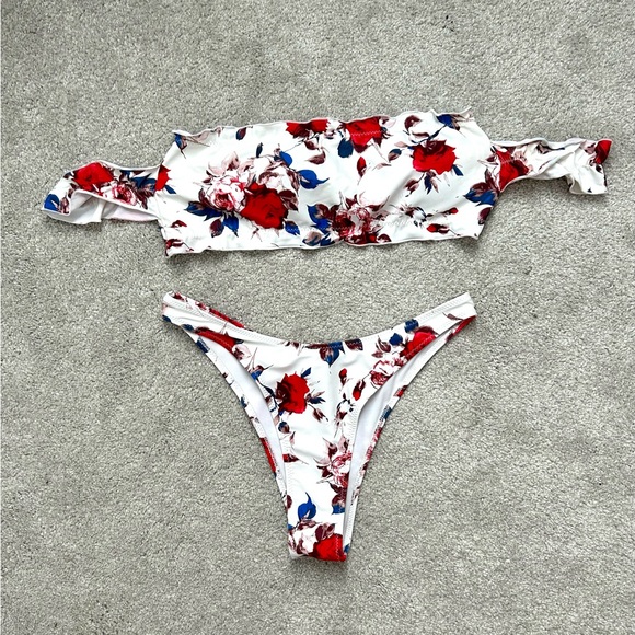 SHEIN | Swim | Red Rose And White Floral Bikini | Poshmark
